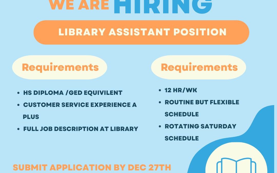 Help Wanted: Library Assistant | Augusta Memorial Public Library